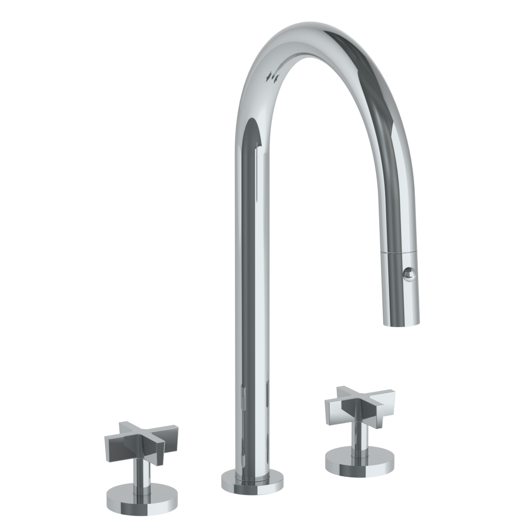 Deck Mounted 3 Hole Gooseneck Kitchen Faucet with Pull Down Spray ...