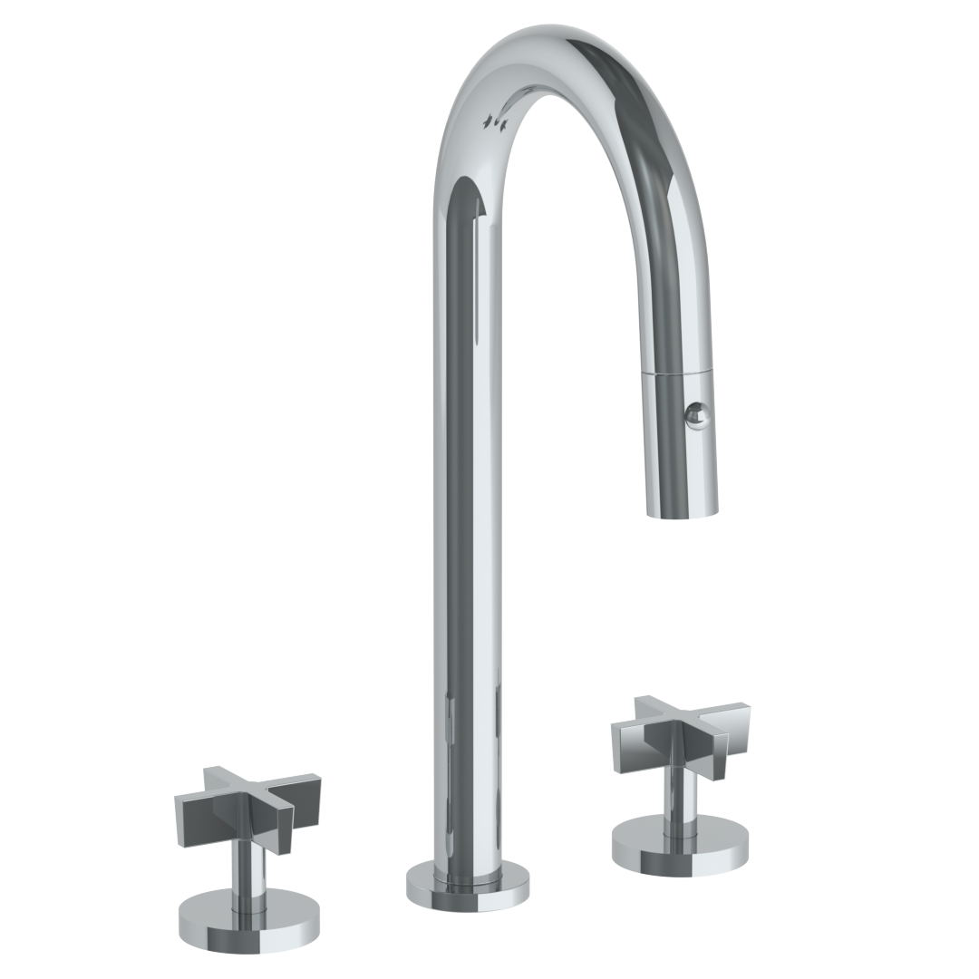 Deck Mounted 3 Hole Gooseneck Prep Faucet with Pull Down Spray ...