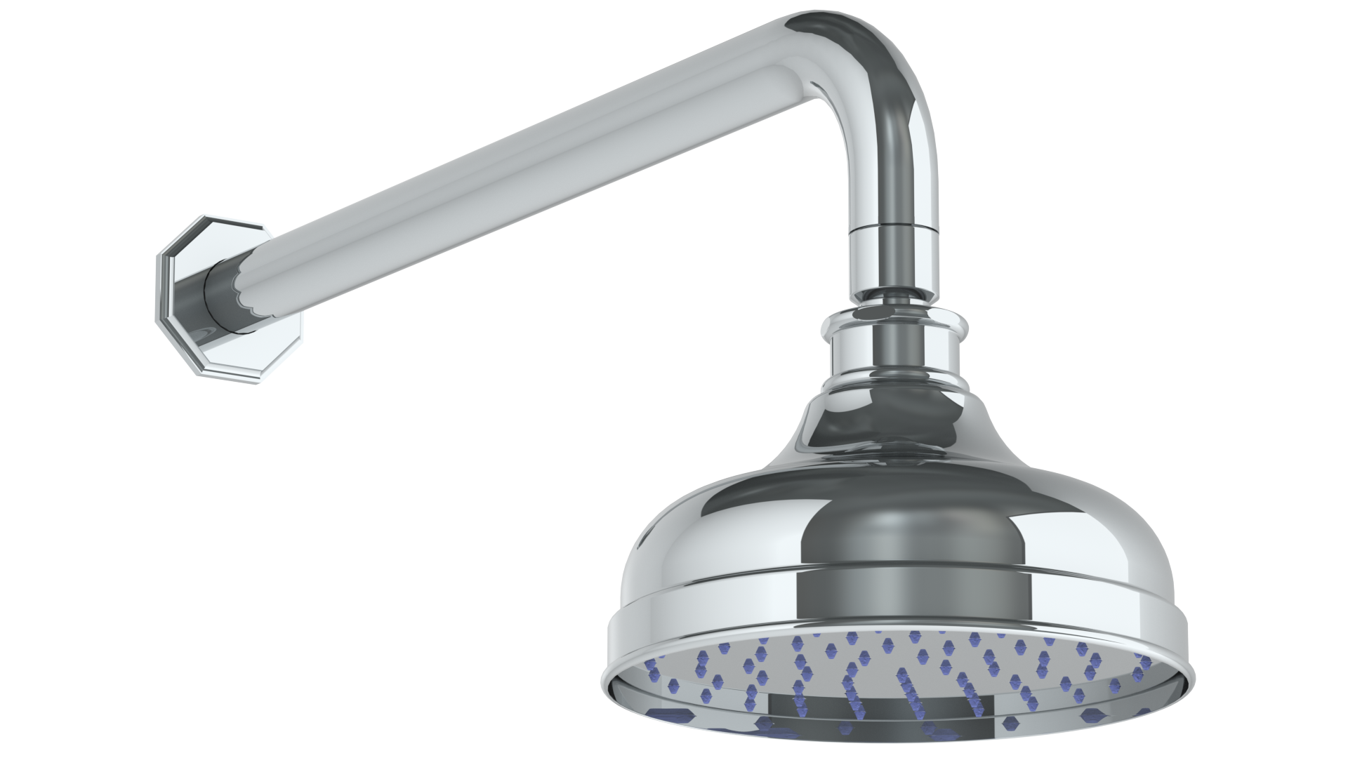 Wall Mounted Showerhead, 6" dia with 14" Arm and Flange | Watermark Designs
