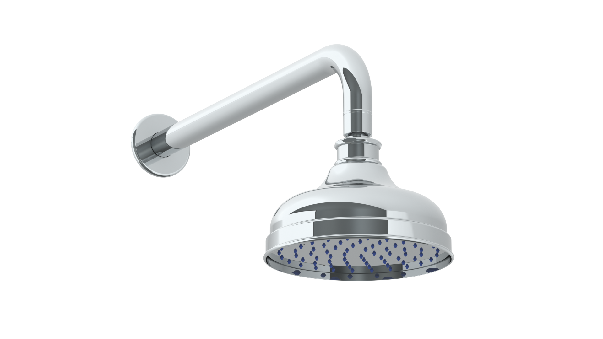 Wall Mounted Showerhead, 6" dia with 14" Arm and Flange | Watermark Designs